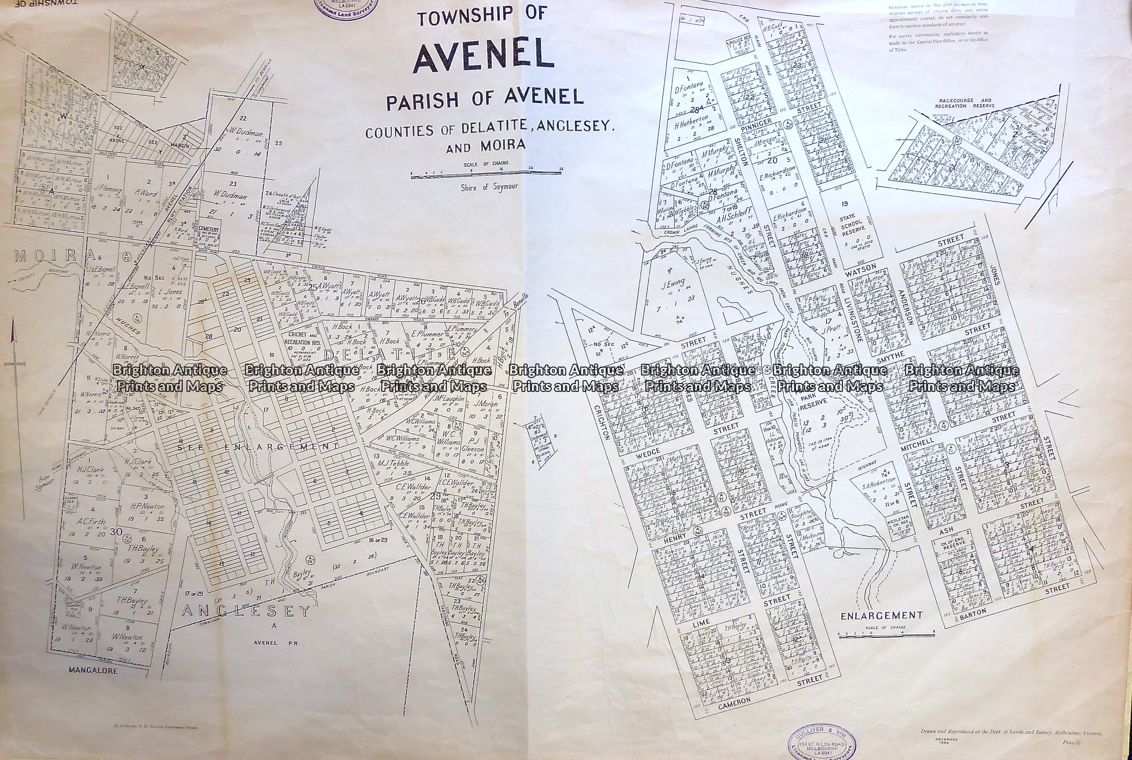 Antique Map 3-825 Victoria Parish and town of Avenel c.1954 - Brighton ...