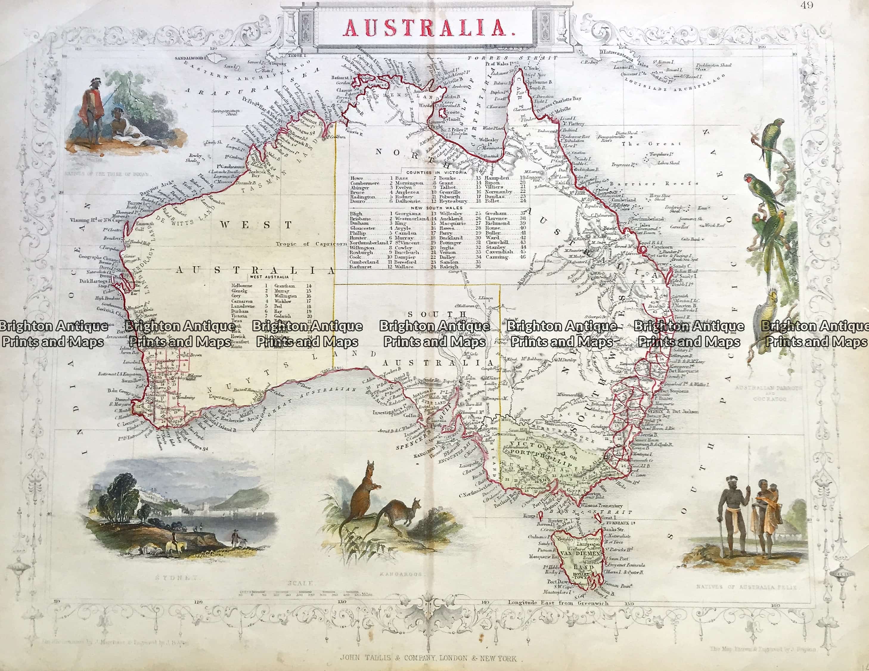 Antique Map 3-978 Australia by Tallis c.1851 - Brighton Antique Prints ...
