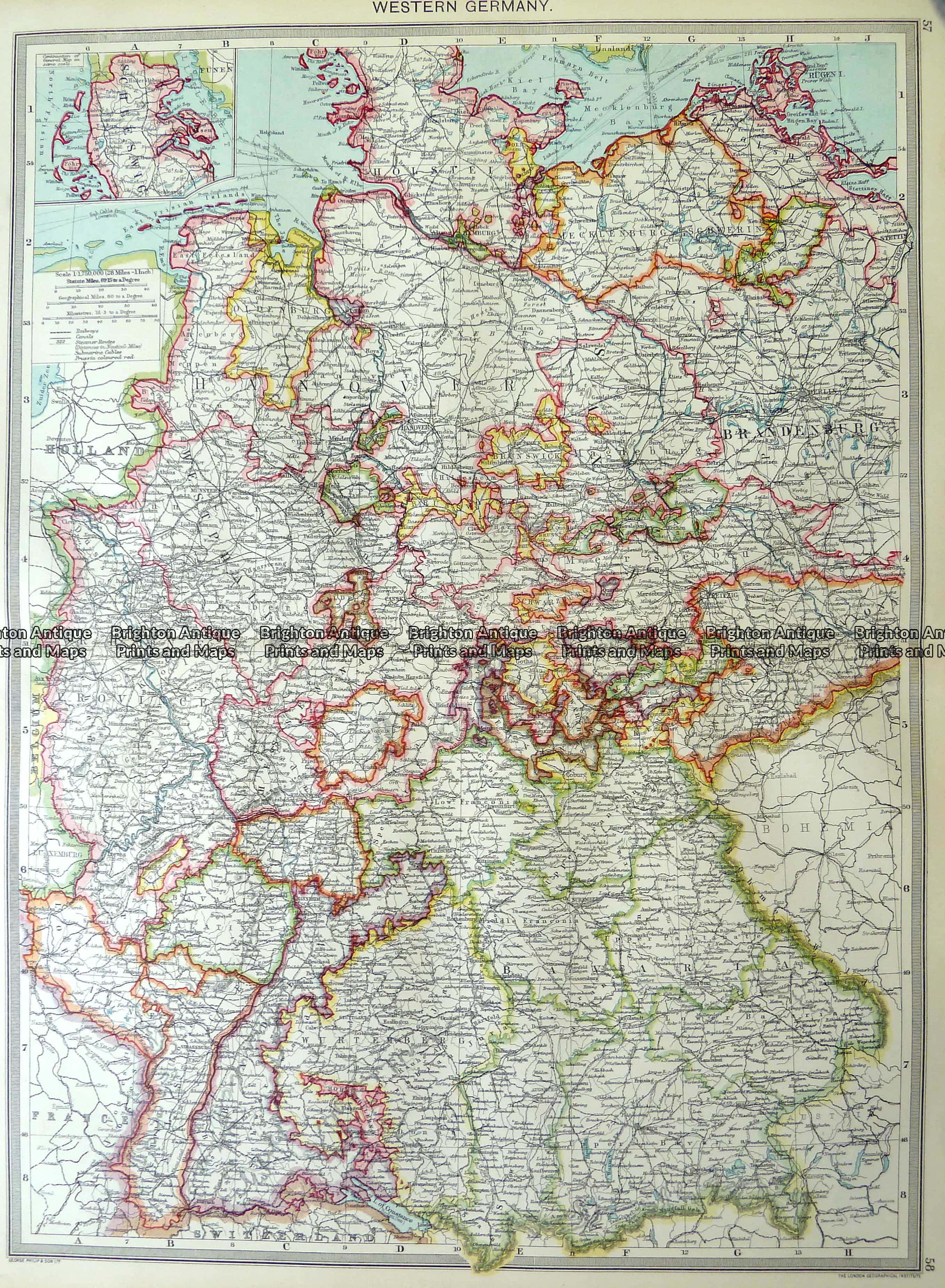 Antique Map 5-206 Germany - Western by Halmsworth c.1905 - Brighton ...
