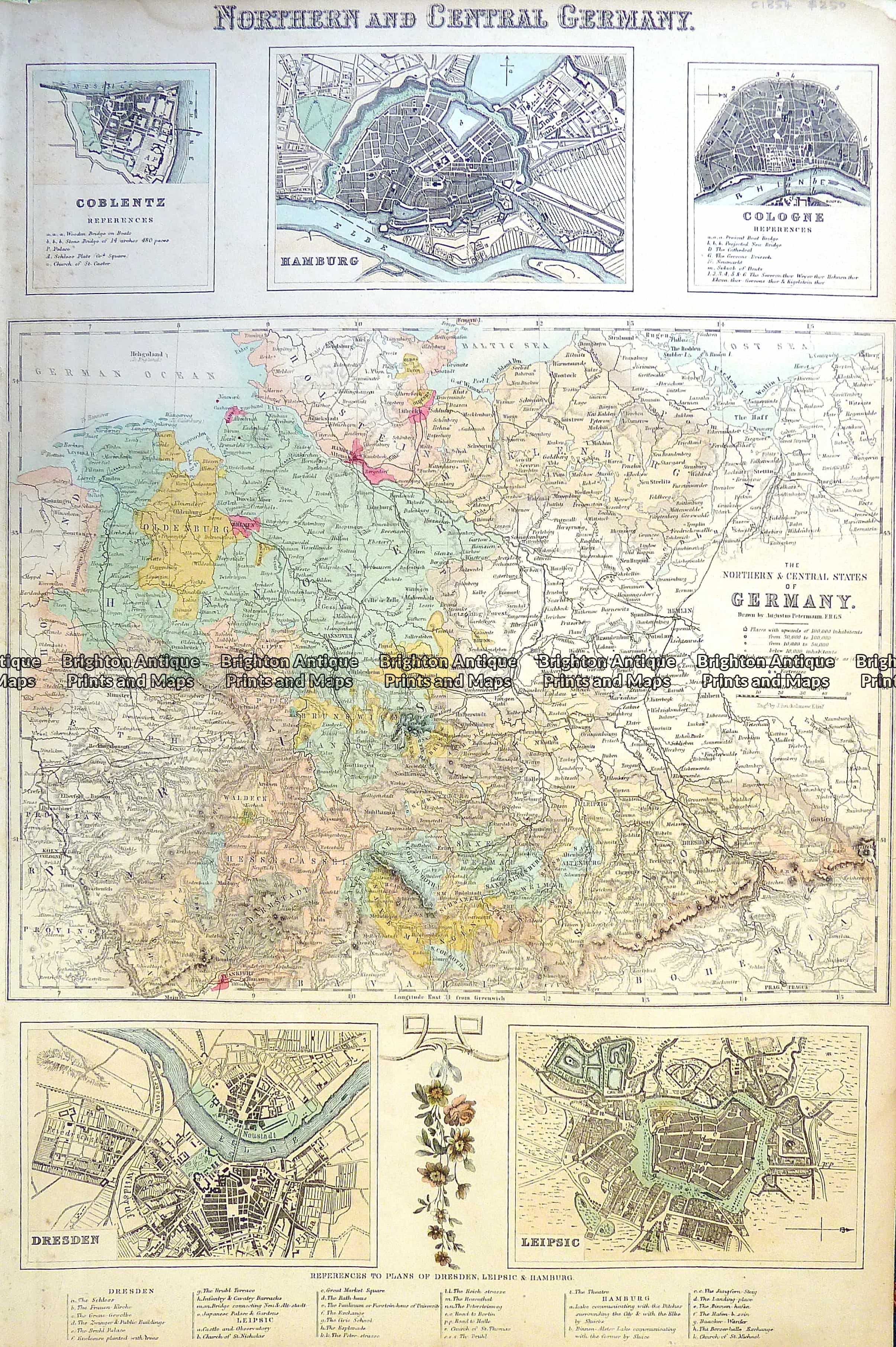 Antique Map 5-225 Germany - Northern & Central by Fullerton c.1854 ...