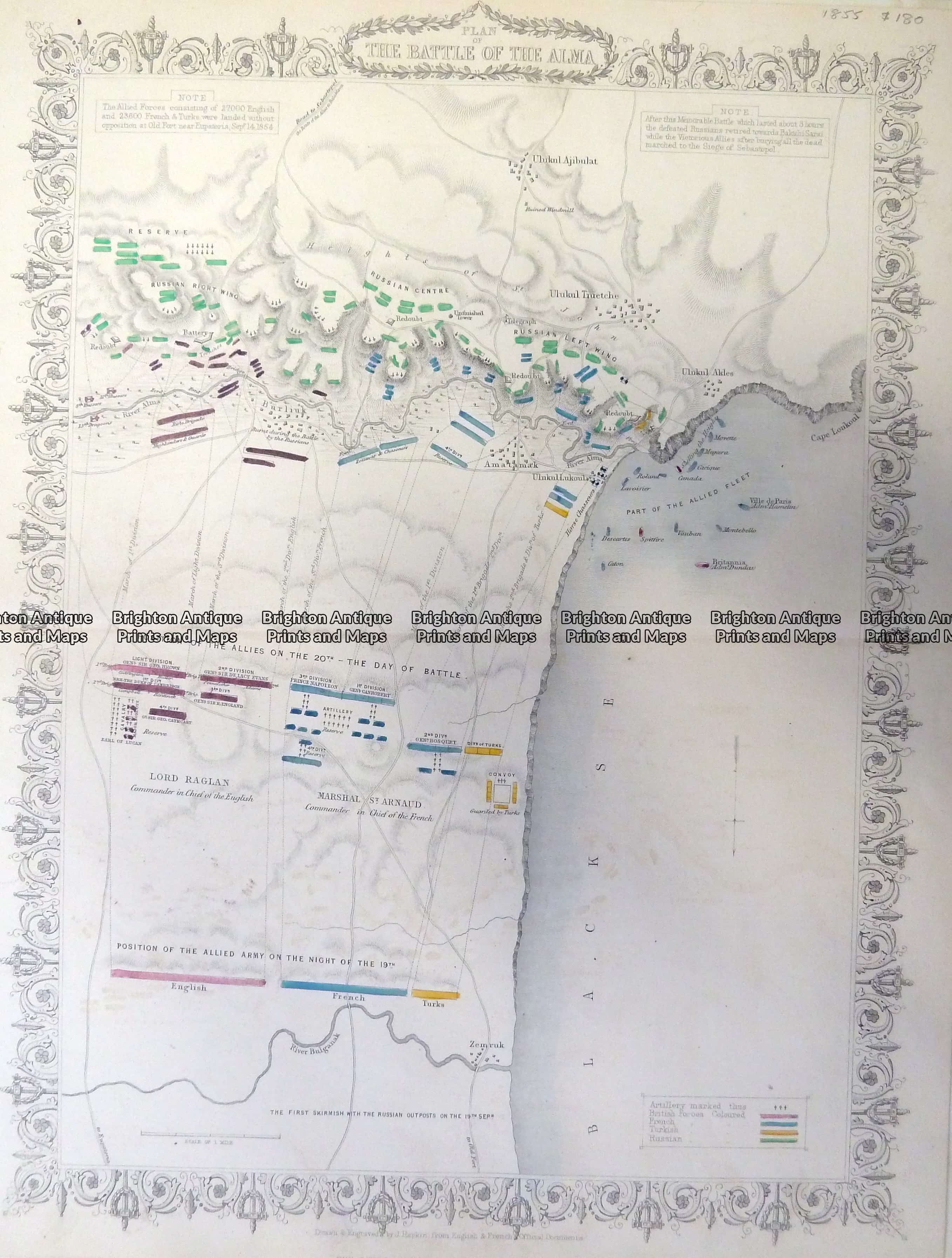 Antique Map 5-232 Russia -Battle of Alma near Black Sea c.1855 ...