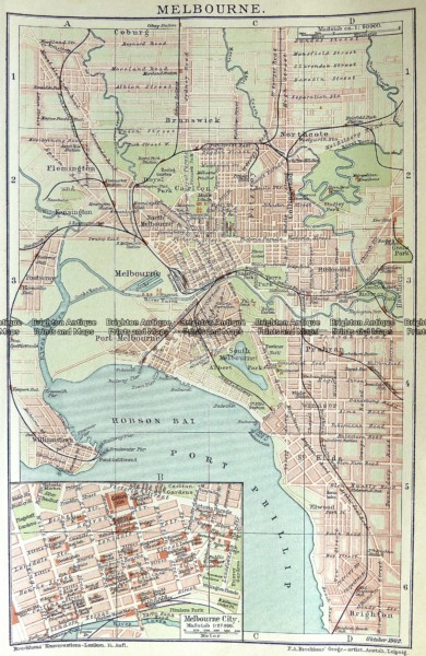 Antique Map 6-158 Melbourne street map c.1890 - Brighton Antique Prints ...