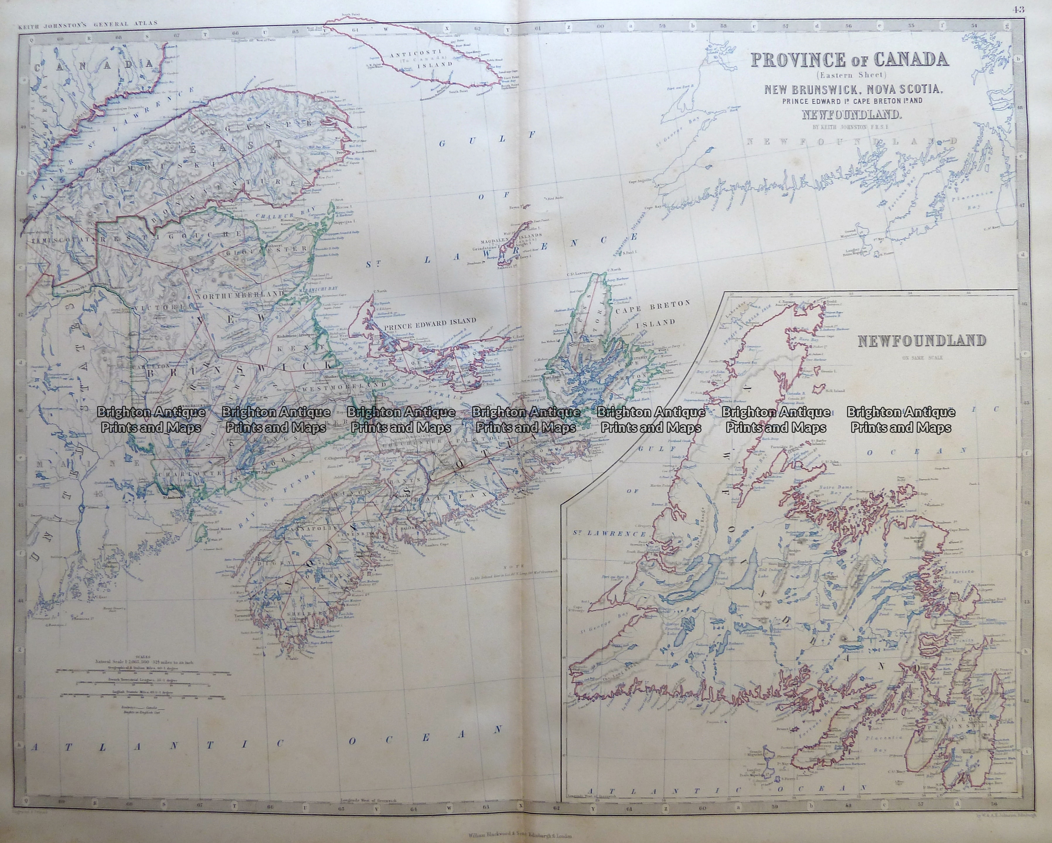 Antique Map 8-198 Canada - Maritime Provinces and Newfoundland by ...