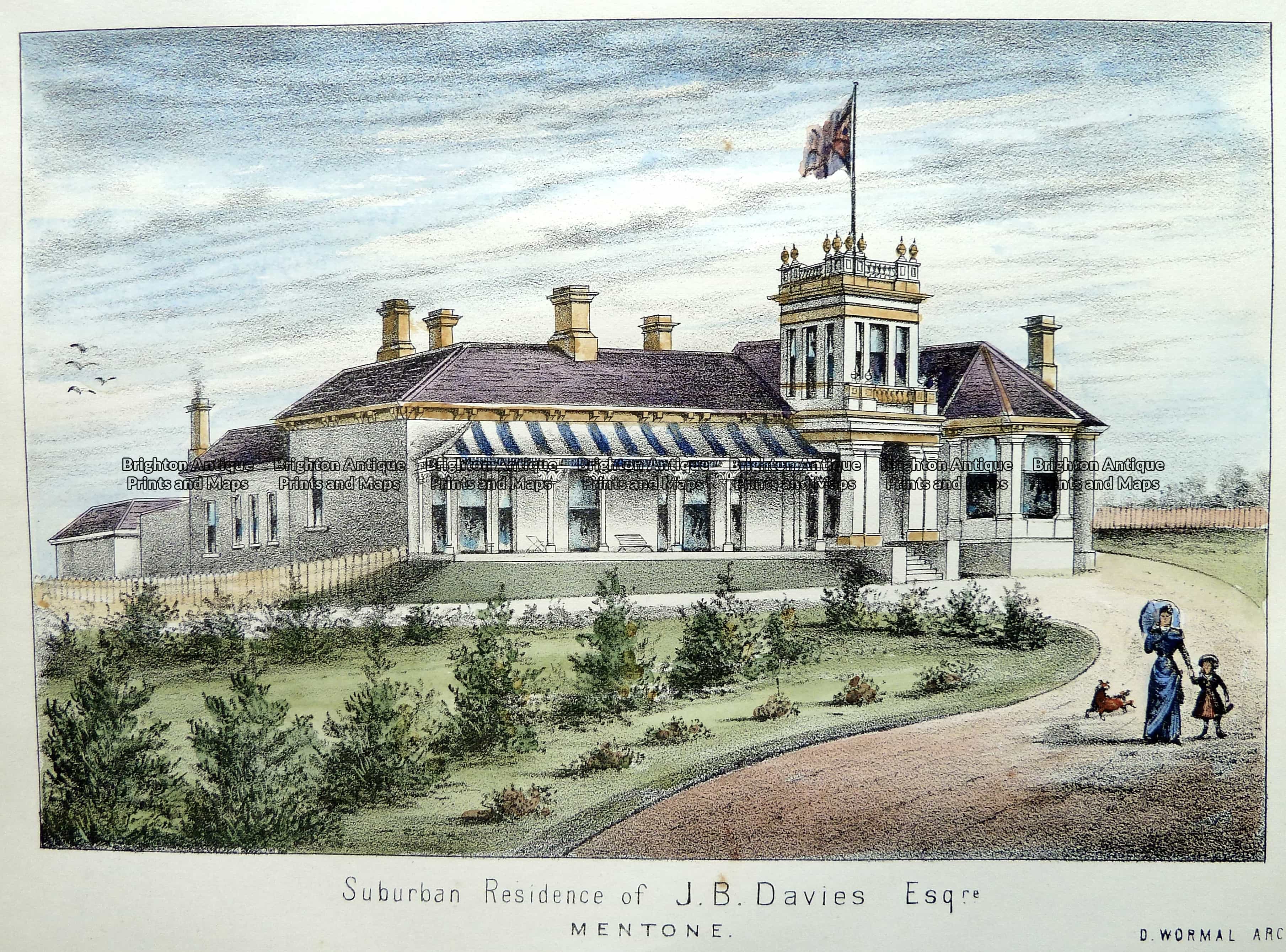 Antique Print 9-142 Mentone - Mentone Grammar School c.1887 - Brighton ...