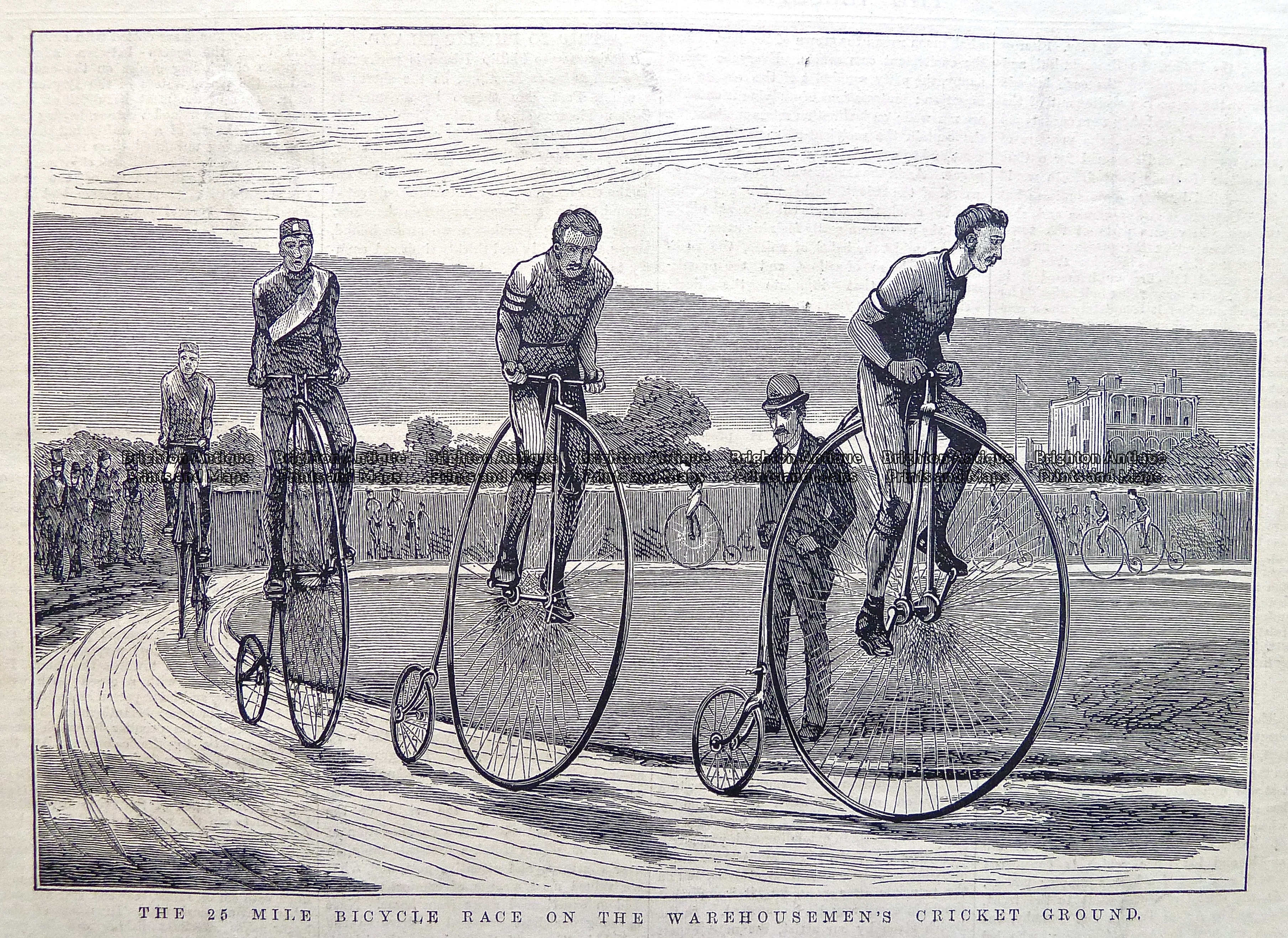 Antique Print 230-118 25 Mile bicycle race c.1880 - Brighton Antique ...