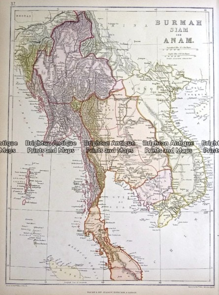 Antique map - Burmah, Siam and Anam by Black c.1883 Ref#232-724 ...