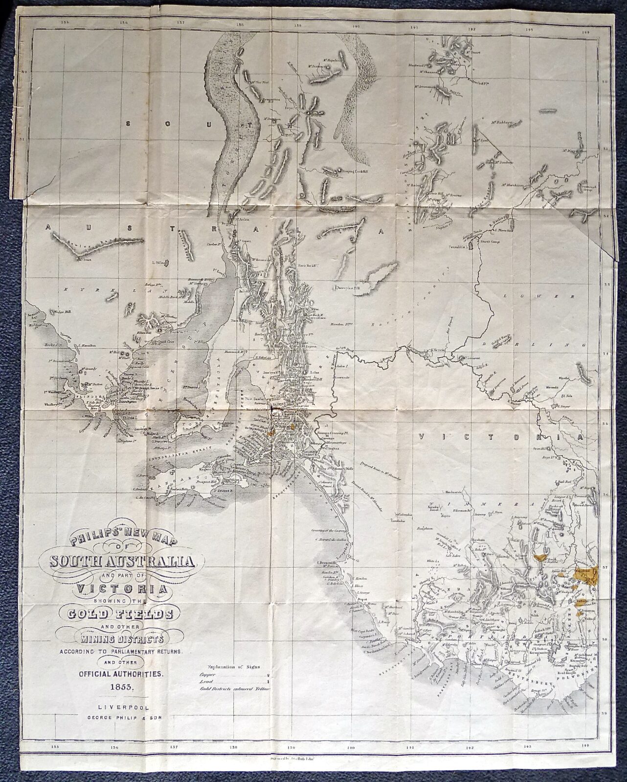 Antique map - Gold fields in South Australia c.1853Ref: 339-009 ...
